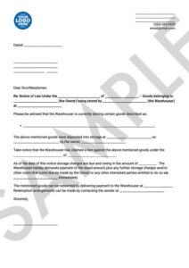 Notice of Storage Lien - Recourse